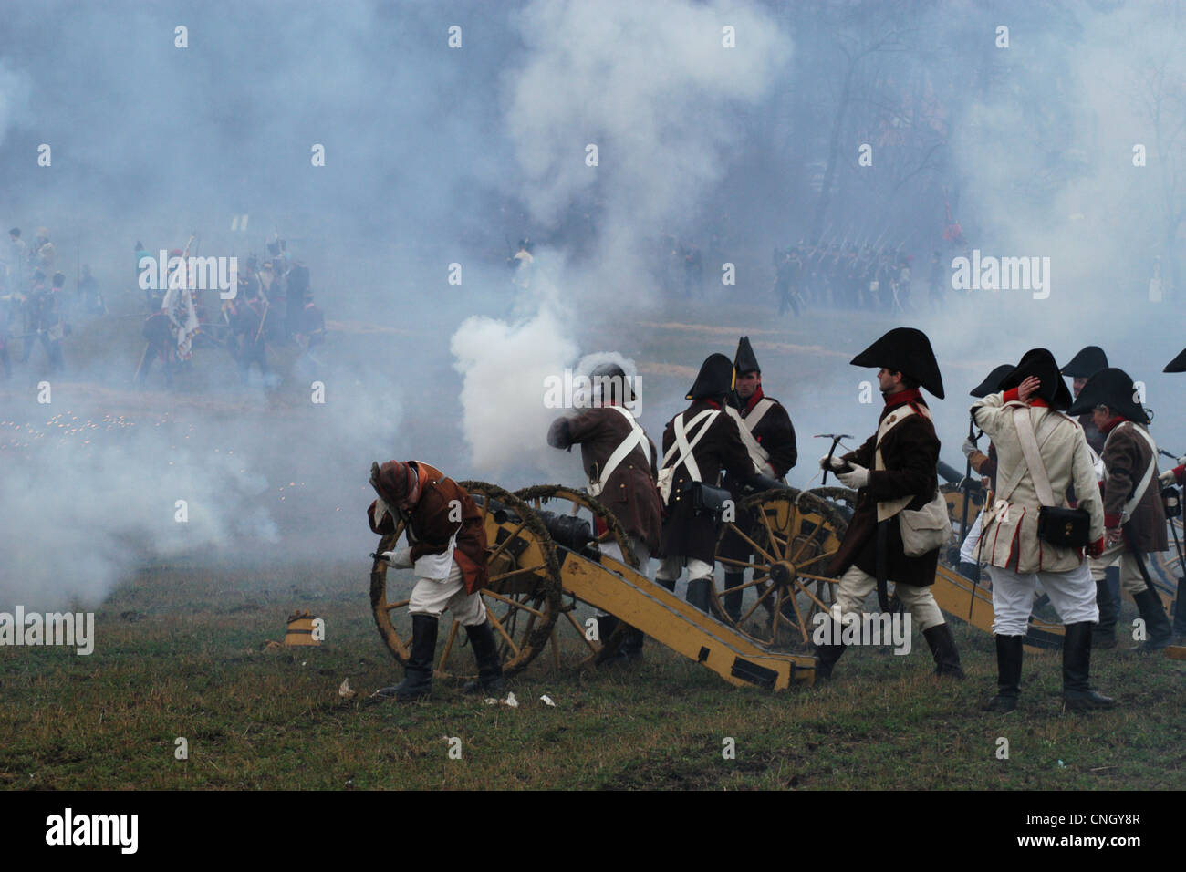 Austrian artillery. Re-enactment of the Battle of Austerlitz (1805) at ...