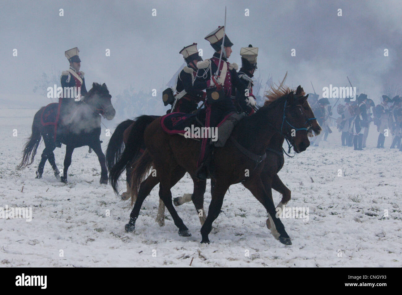 Russian cavalry. Re-enactment of the Battle of Austerlitz (1805) at ...