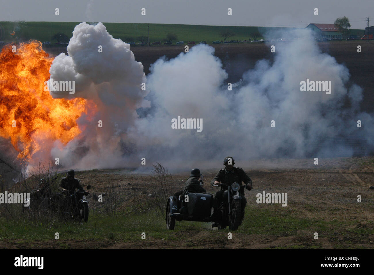 Nazi motorized troops. Re-enactment of the Battle for Orechov (1945) in ...