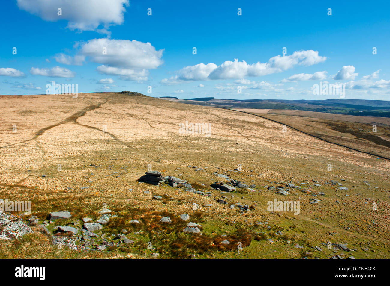 View looking out over Dartmoor from Beardown Tor towards the North Moor ...