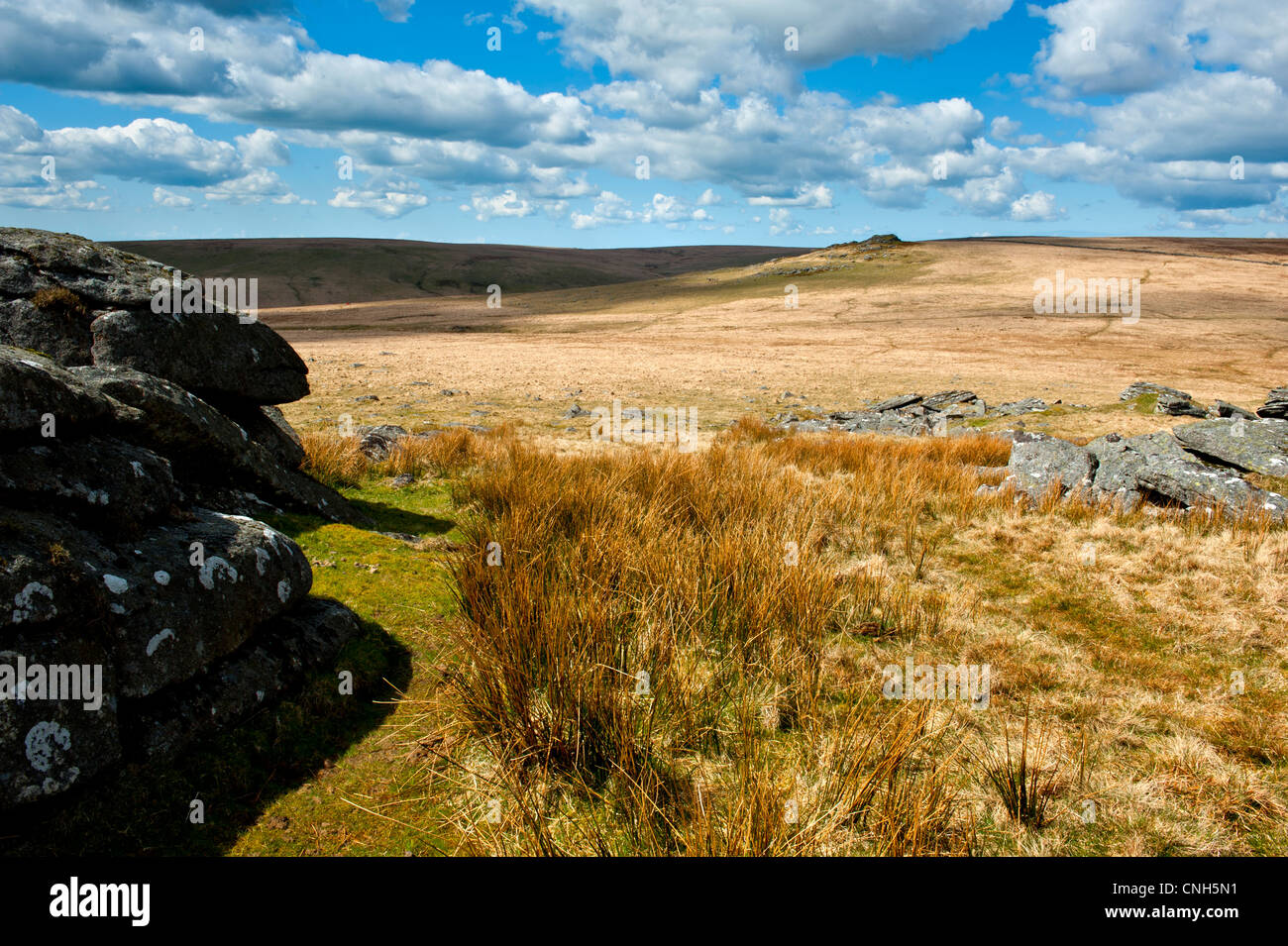 View looking out over Dartmoor from Beardown Tor towards the North Moor ...