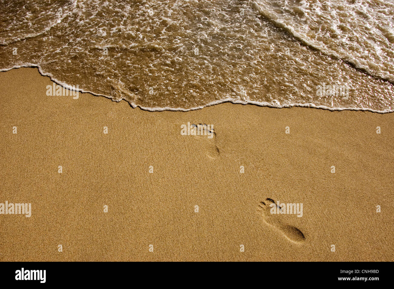 footprints in sand with ocean water Stock Photo - Alamy