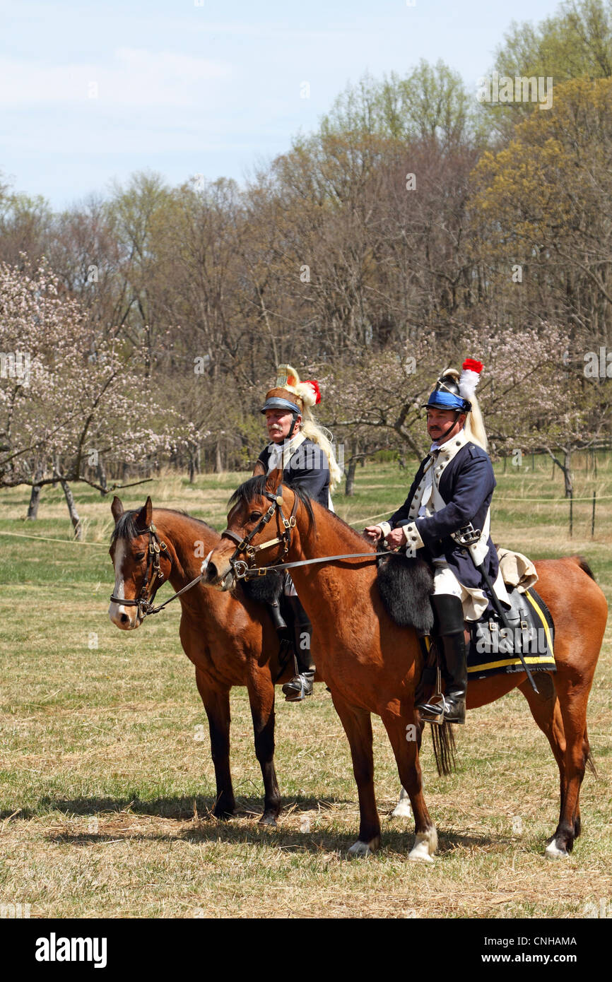 A mounted Dragoon soldier of the American Continental Army during a re ...