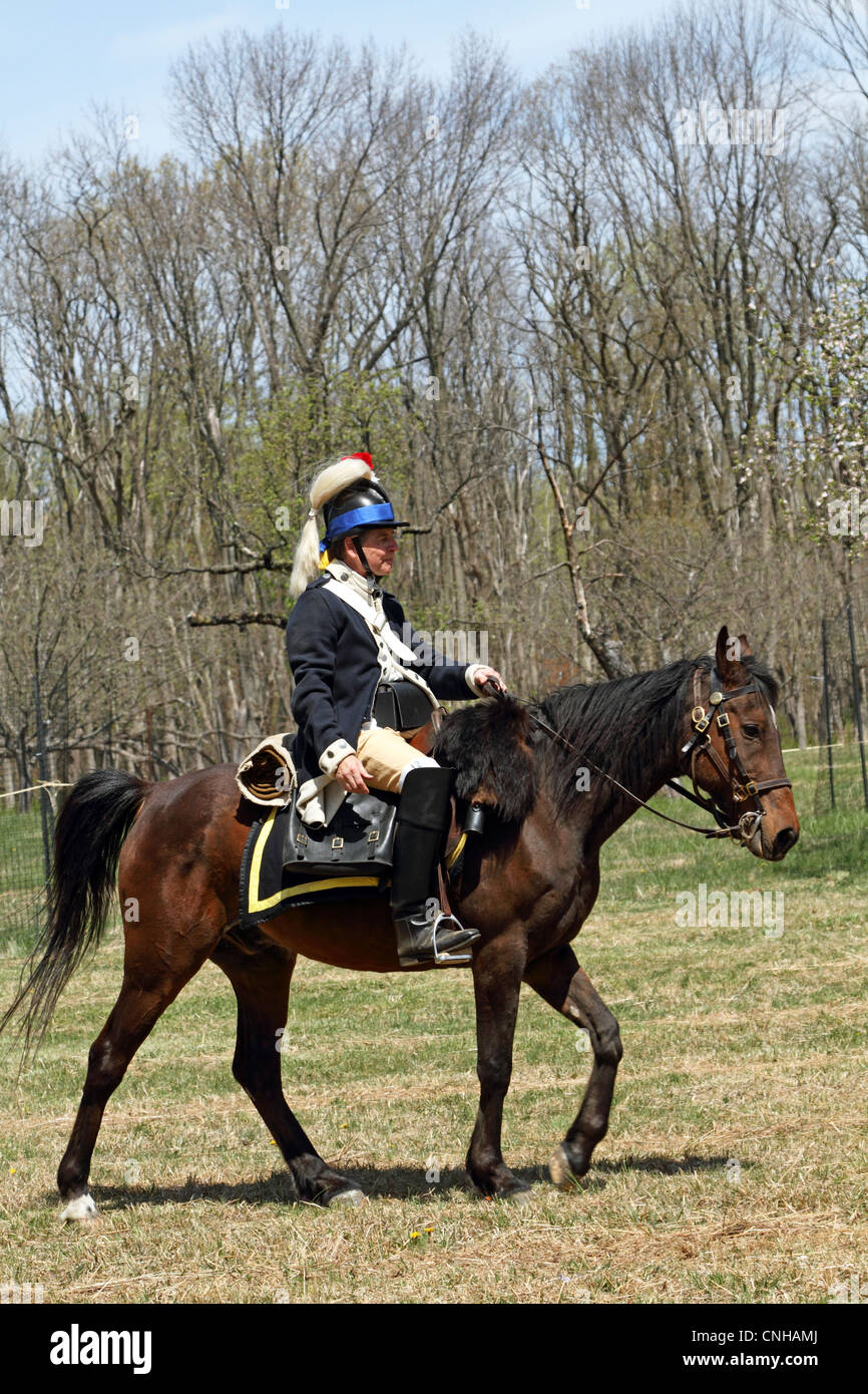 A mounted Dragoon soldier of the American Continental Army during a re ...
