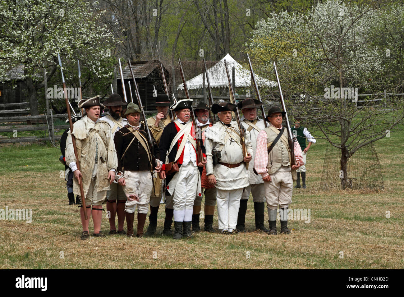 A re-enactment of the American Revolution's Continental Army marching ...