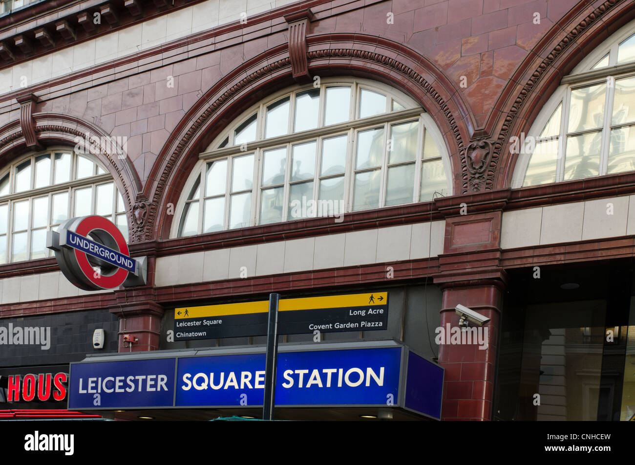 Leicester Square Tube station sign, Cranbourne street London Uk Stock ...