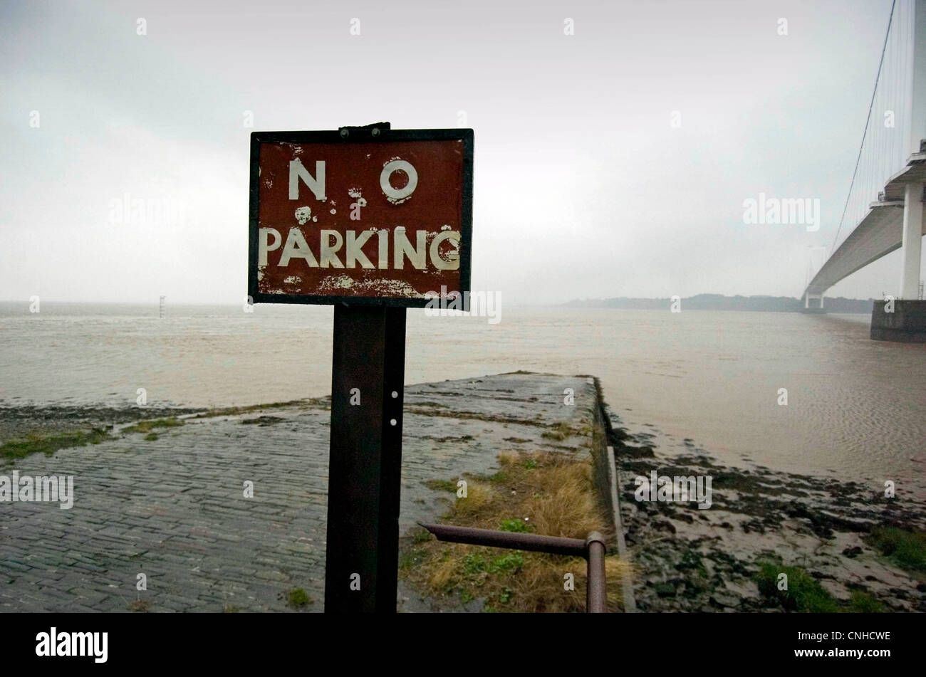 The old Severn Bridge with the old Aust Ferry slipway in the foreground ...
