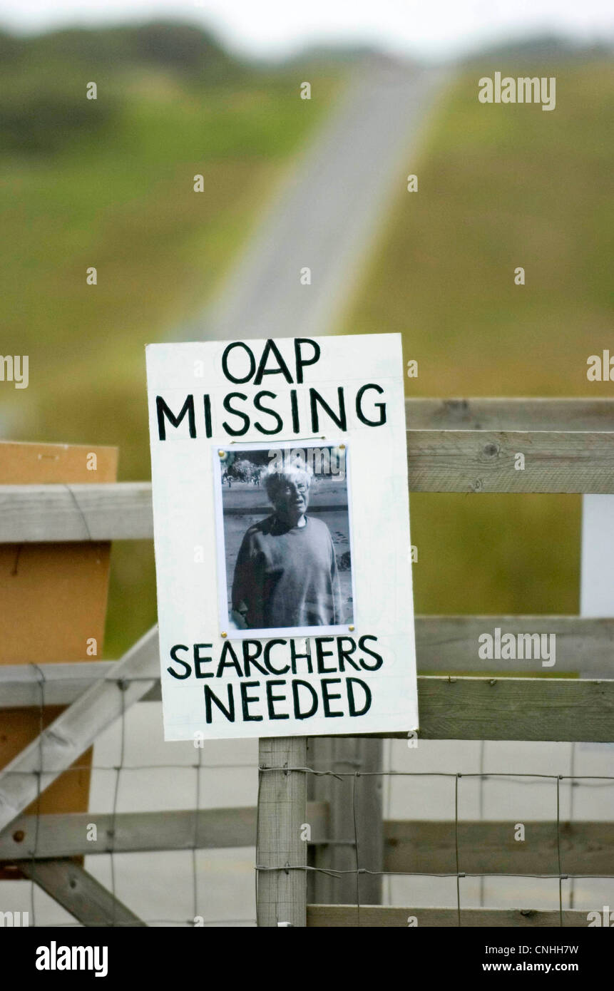 Sign for a missing Old Aged Pensioner (OAP) on the Gower Peninsula near ...