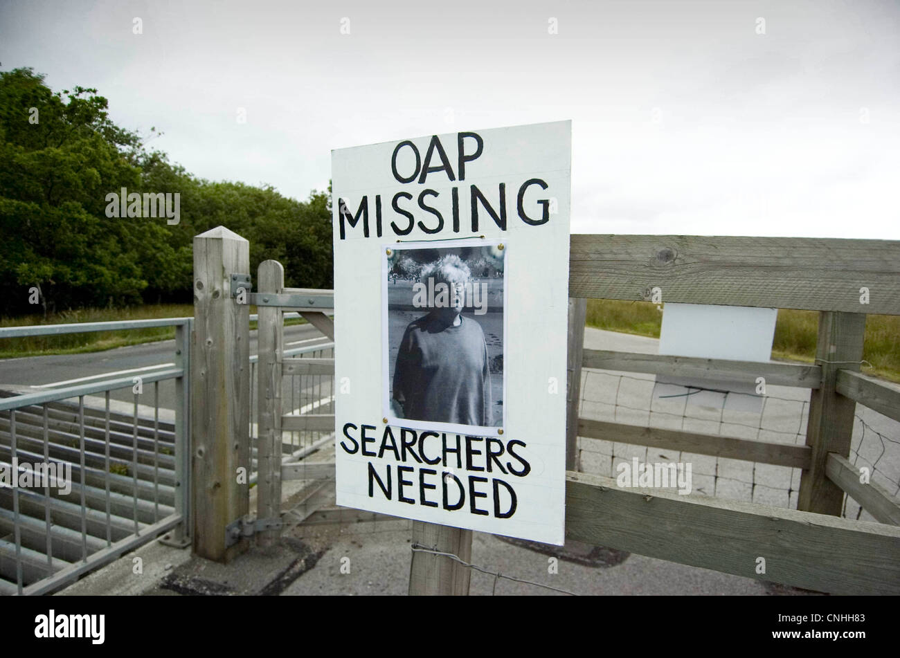 Sign for a missing Old Aged Pensioner (OAP) on the Gower Peninsula near ...