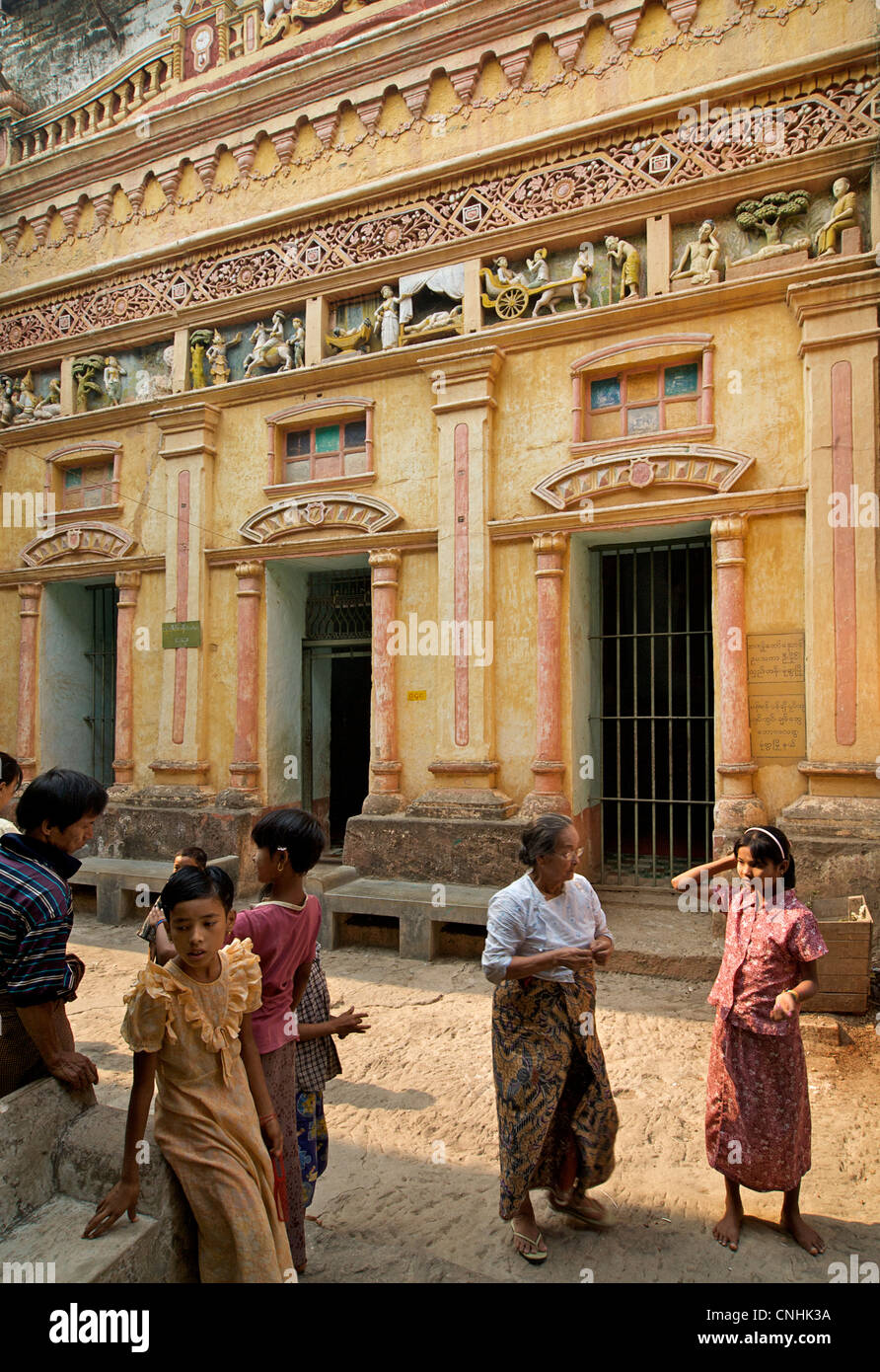Burmese visitors to Shwe Ba Daung, Carved out of solid rock. Near ...