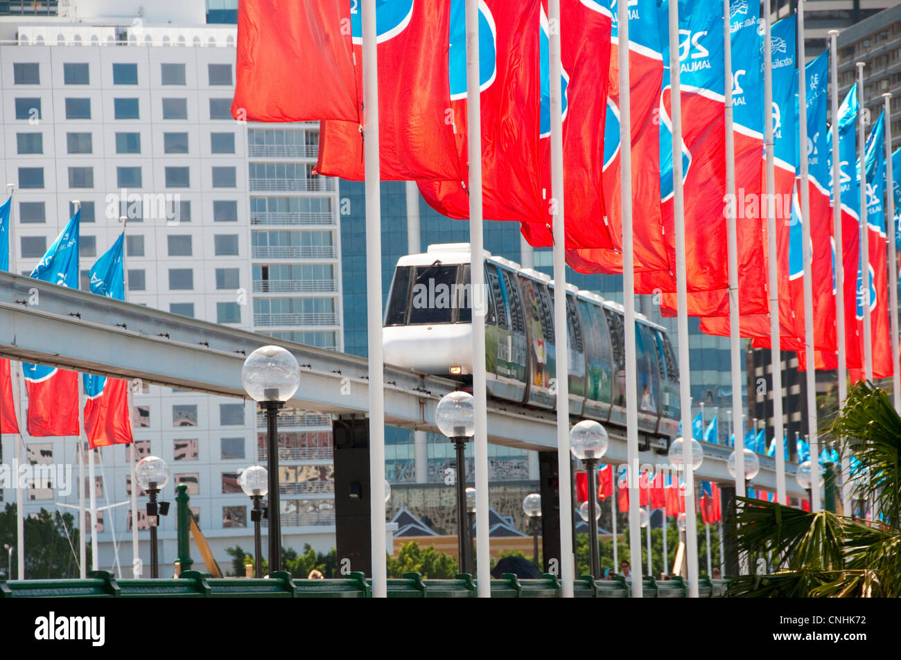 Sydney Monorail crossing Pyrmont Bridge Sydney Stock Photo - Alamy