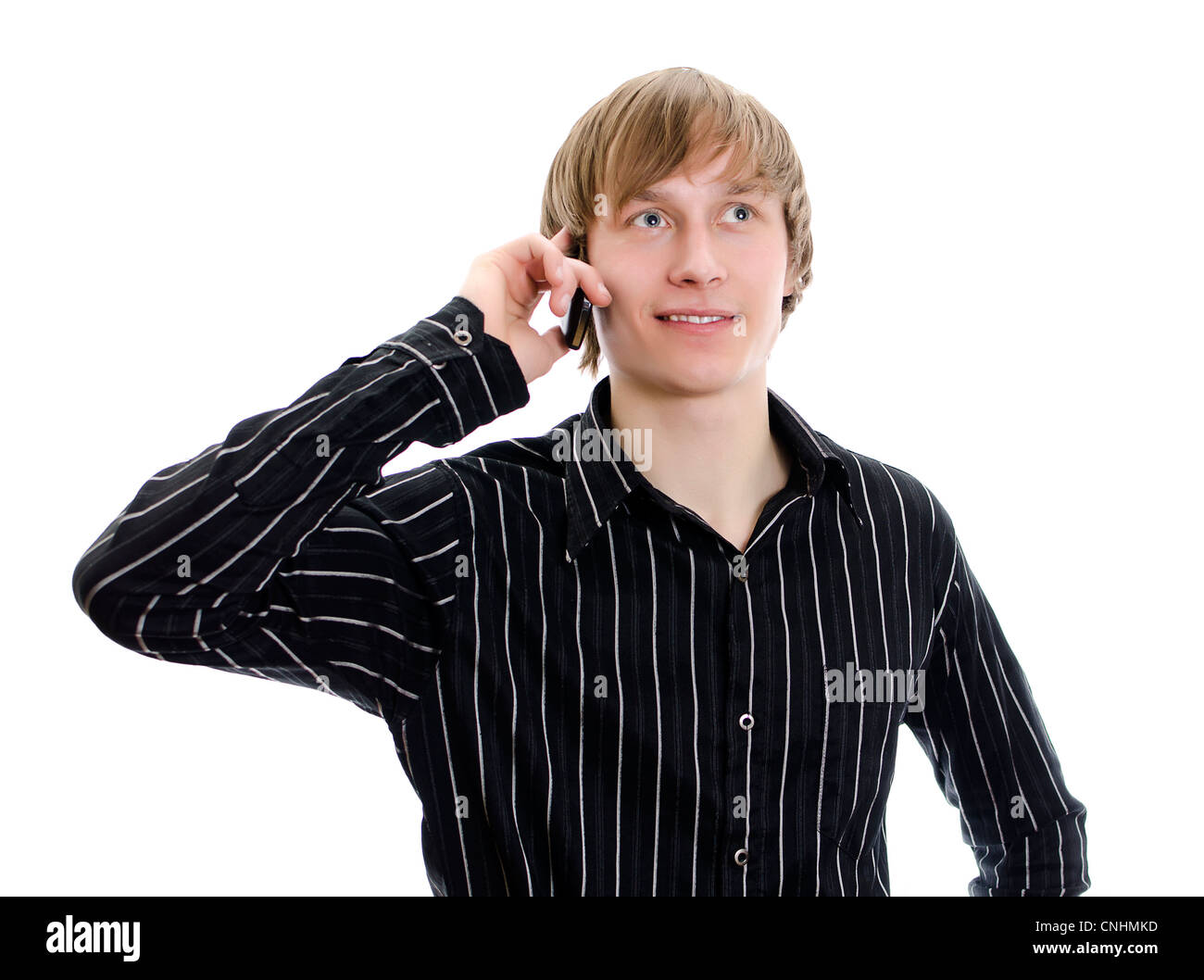 Handsome man calling by mobile. Isolated on white Stock Photo - Alamy