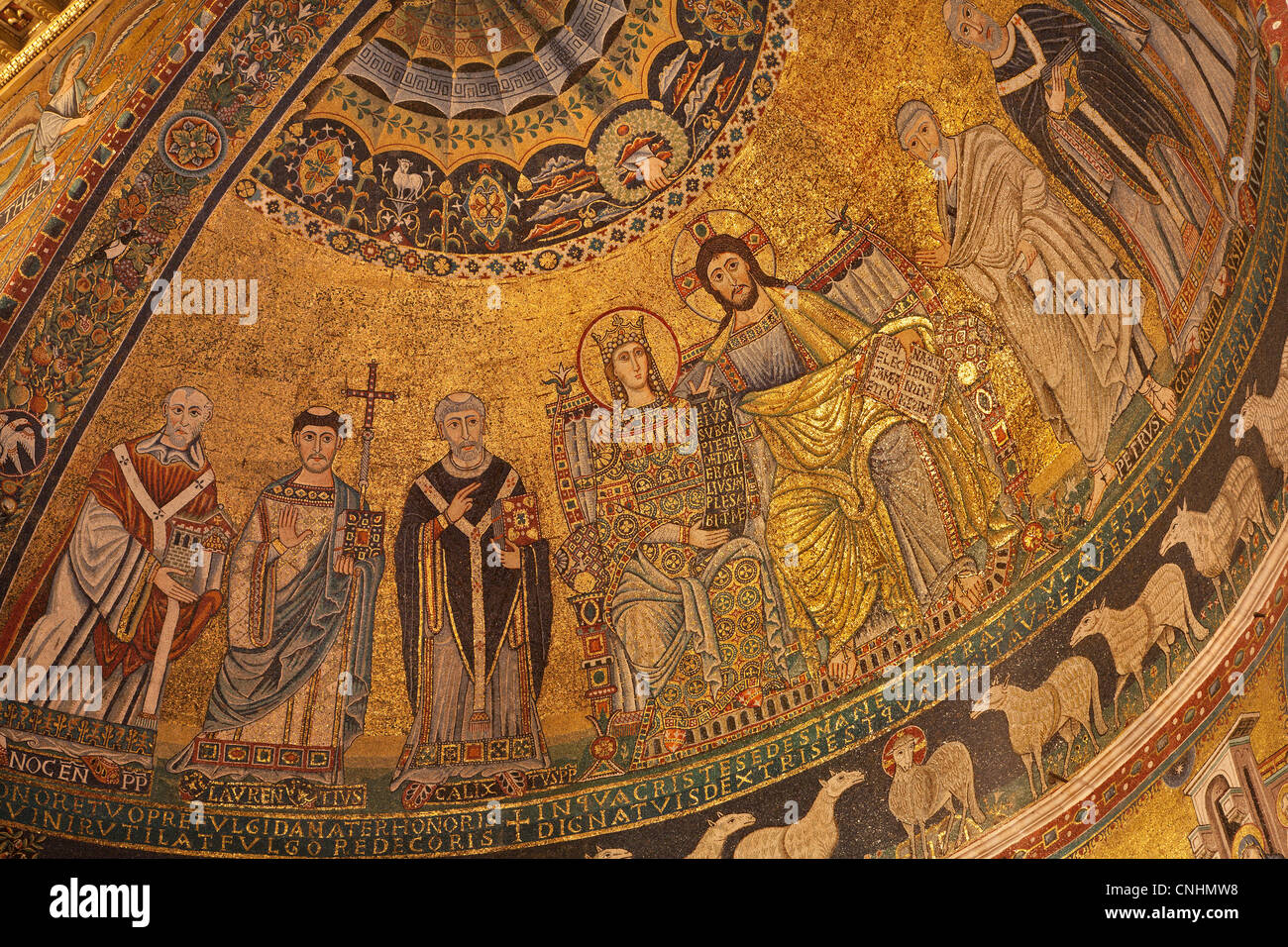 Rome - old mosaic "Coronation of the Virgin" from main Apse of Santa Maria in Trastevere church ...