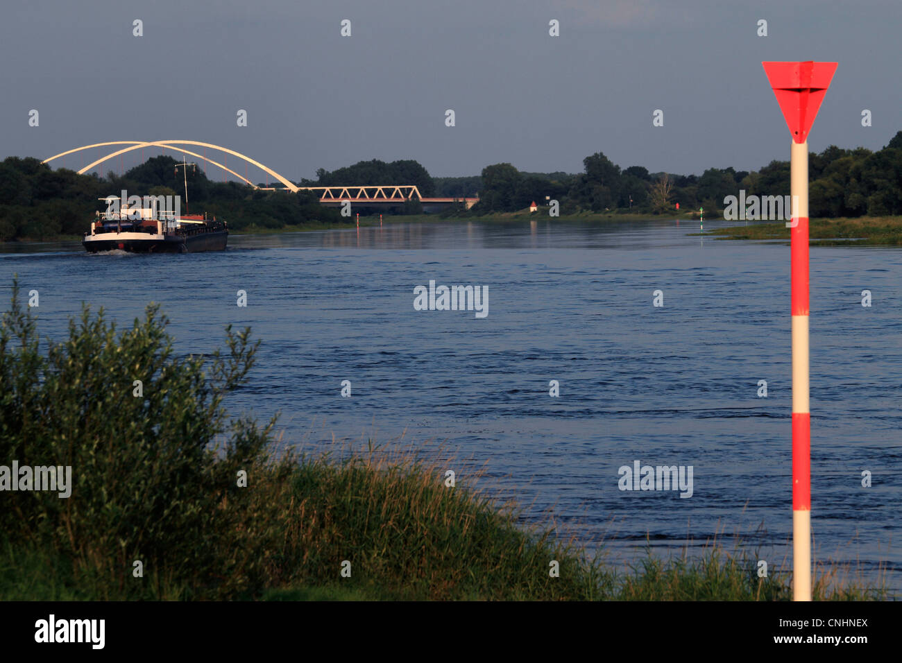 High water measuring pole, Elbe River, Germany Stock Photo - Alamy