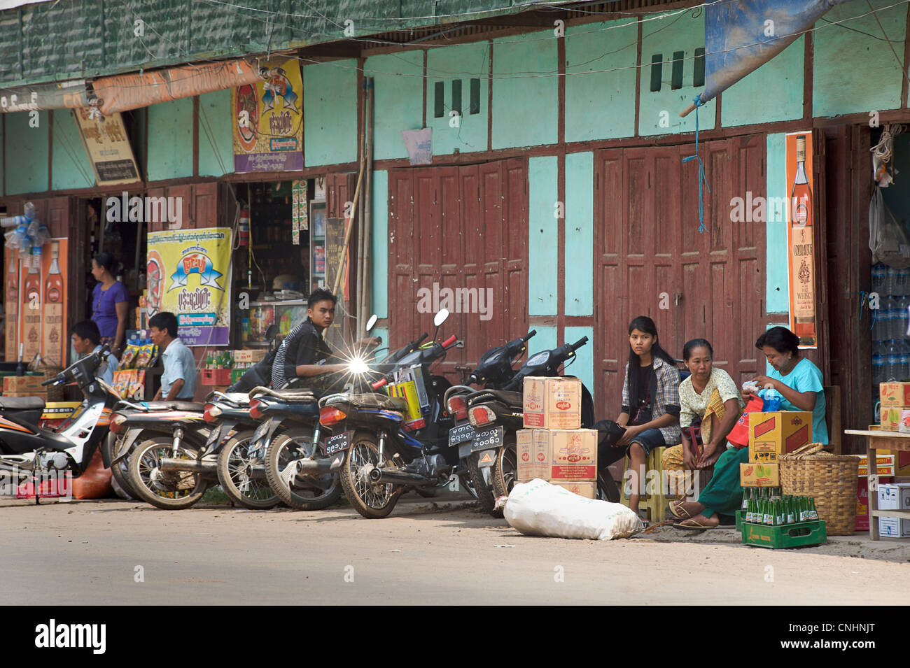 Street scene - shops in Nyaung U, near Bagan, Central Burma. Myanmar ...