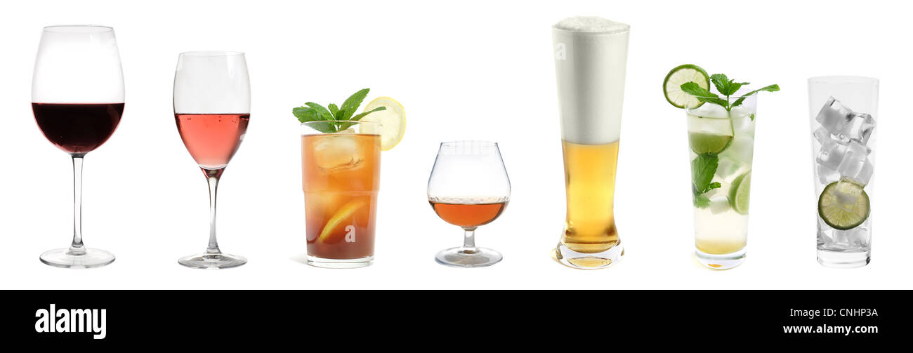Collection of drinks isolated on white Stock Photo - Alamy