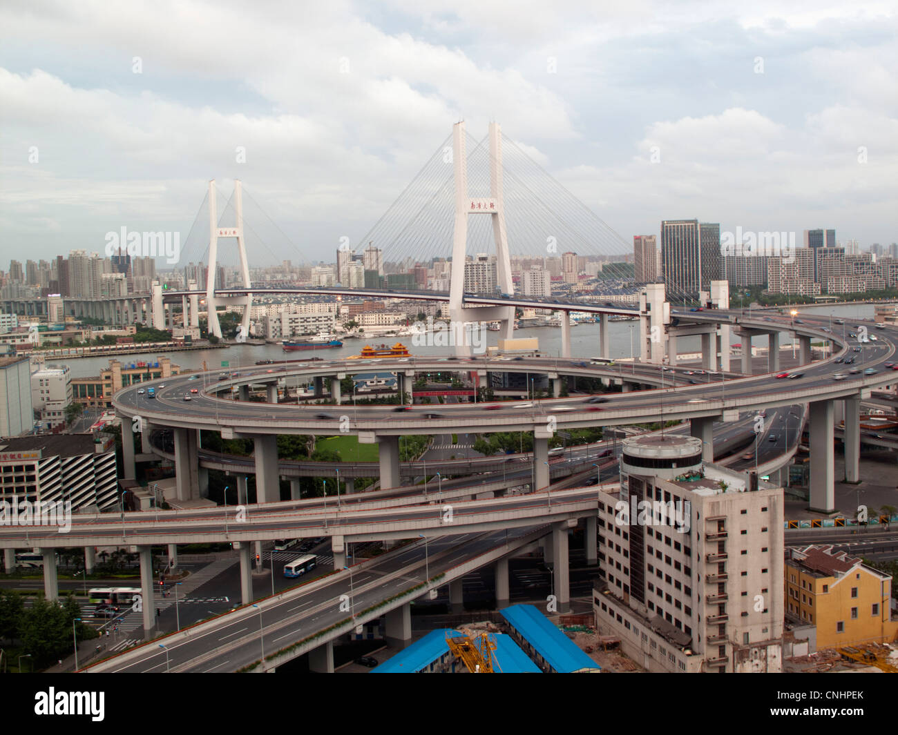 Multiple lane highway leading onto Nanpu Bridge, Shanghai, China Stock ...