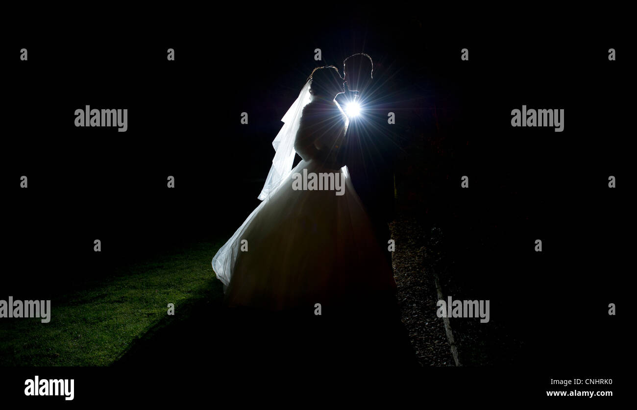 silhouette of bride and groom kissing on wedding day Stock Photo - Alamy