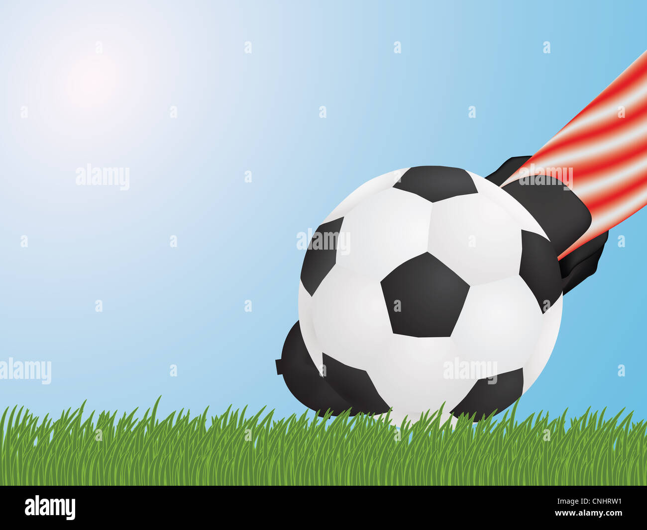 foot hitting soccer ball illustration Stock Photo - Alamy