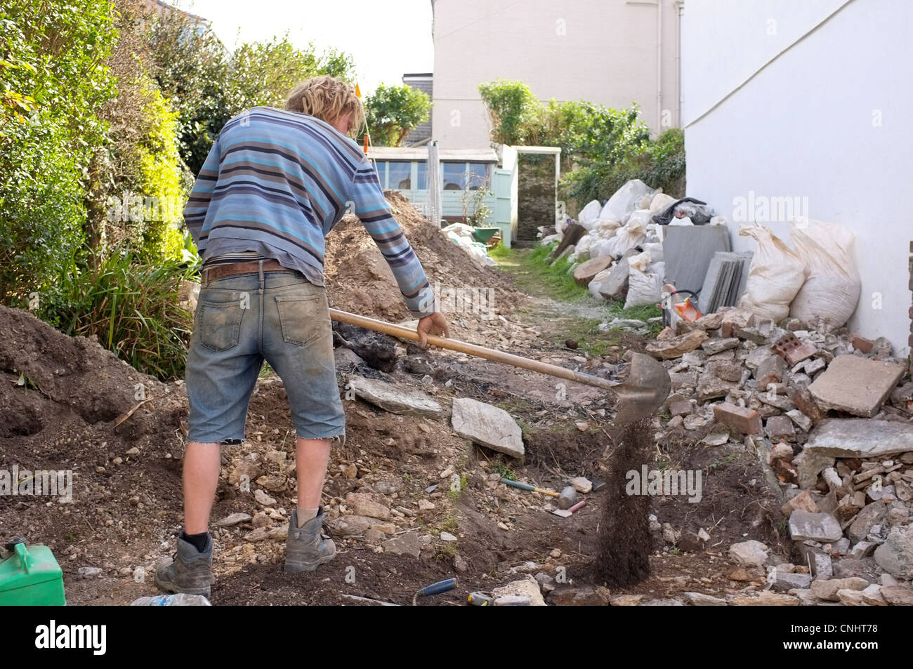 Dry stone walling in a Cornish garden by a young Cornish builder Stock ...