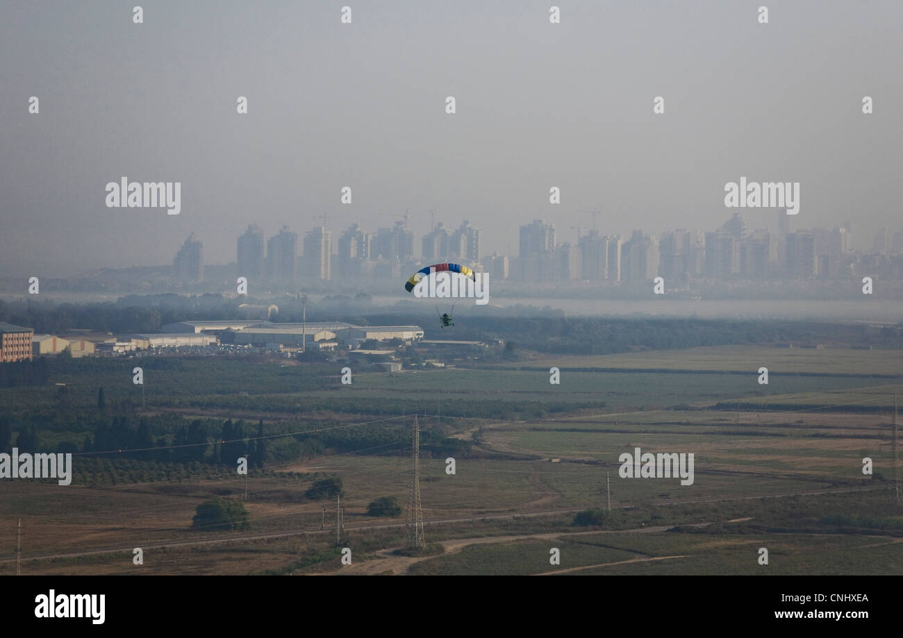 Aerial photograph of a flying ATV over the agriculture fields of the ...