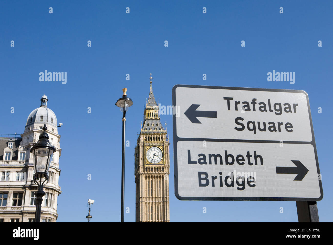 Big Ben and road sign, London, UK Stock Photo - Alamy
