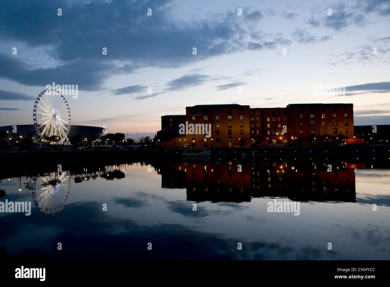 Sunset over waterfront towards Albert Dock, Liverpool, UK Stock Photo ...