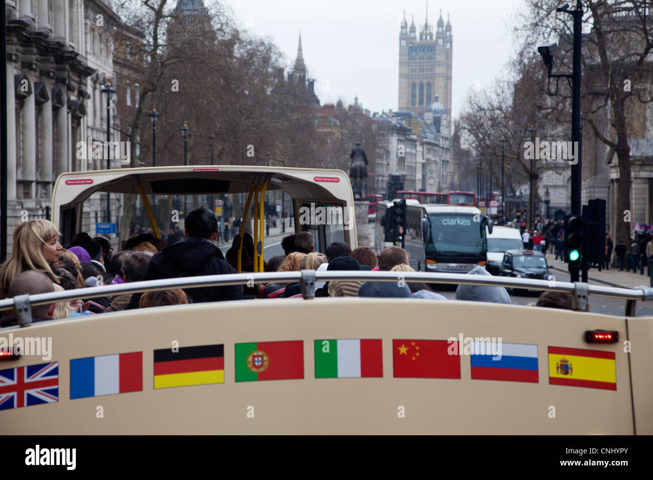 Tour Bus on Whitehall in London Stock Photo - Alamy