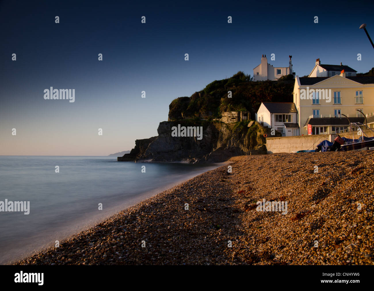 Slapton Sands beach Torcross South Devon looking towards apartments and ...