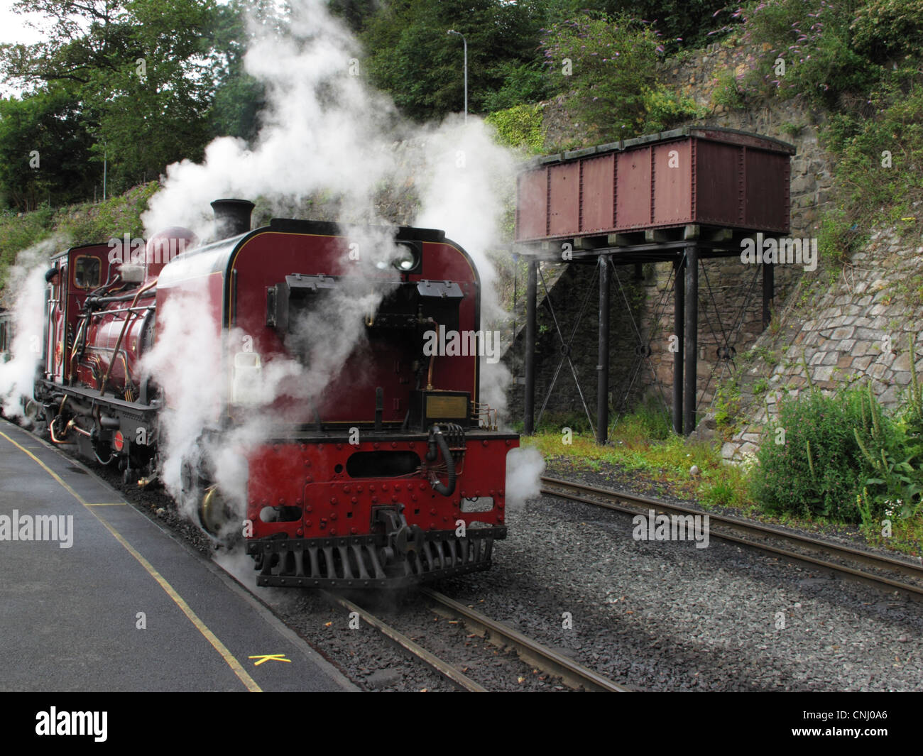 Welsh Highland railway steam train waiting to set off from Caernarfon ...