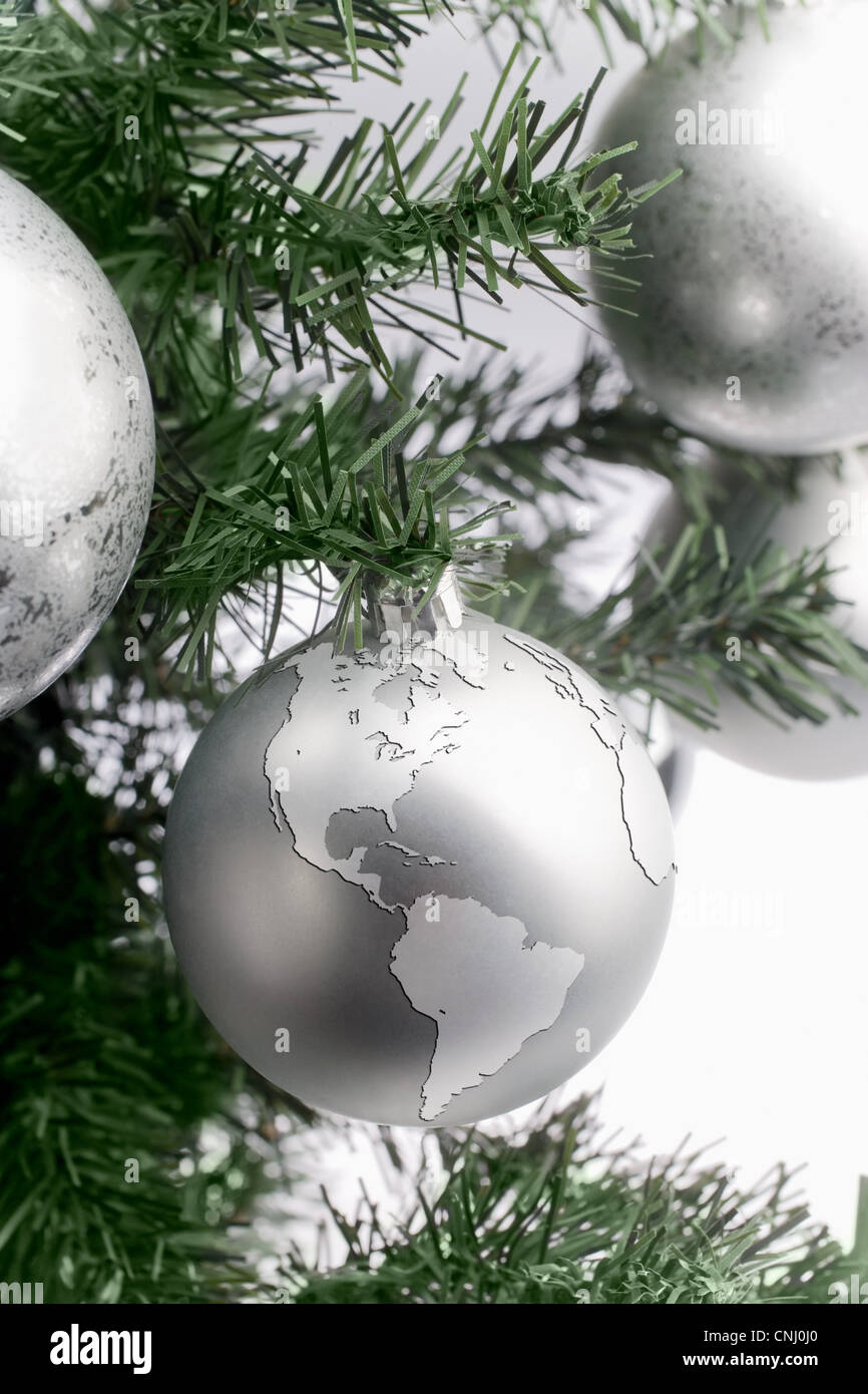 Earth globe christmas tree bauble hi-res stock photography and images ...