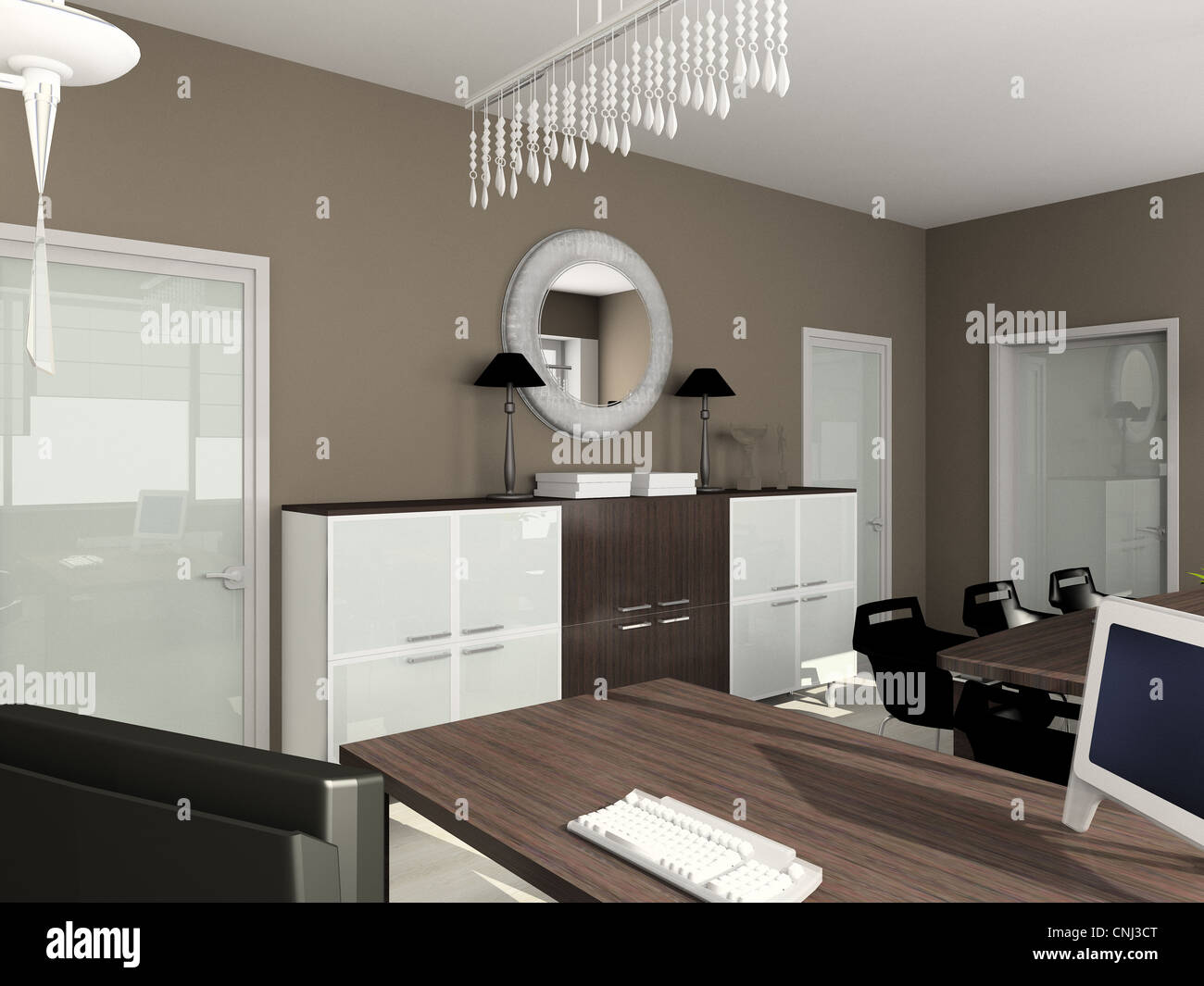 Modern design interior of office. 3D render Stock Photo - Alamy