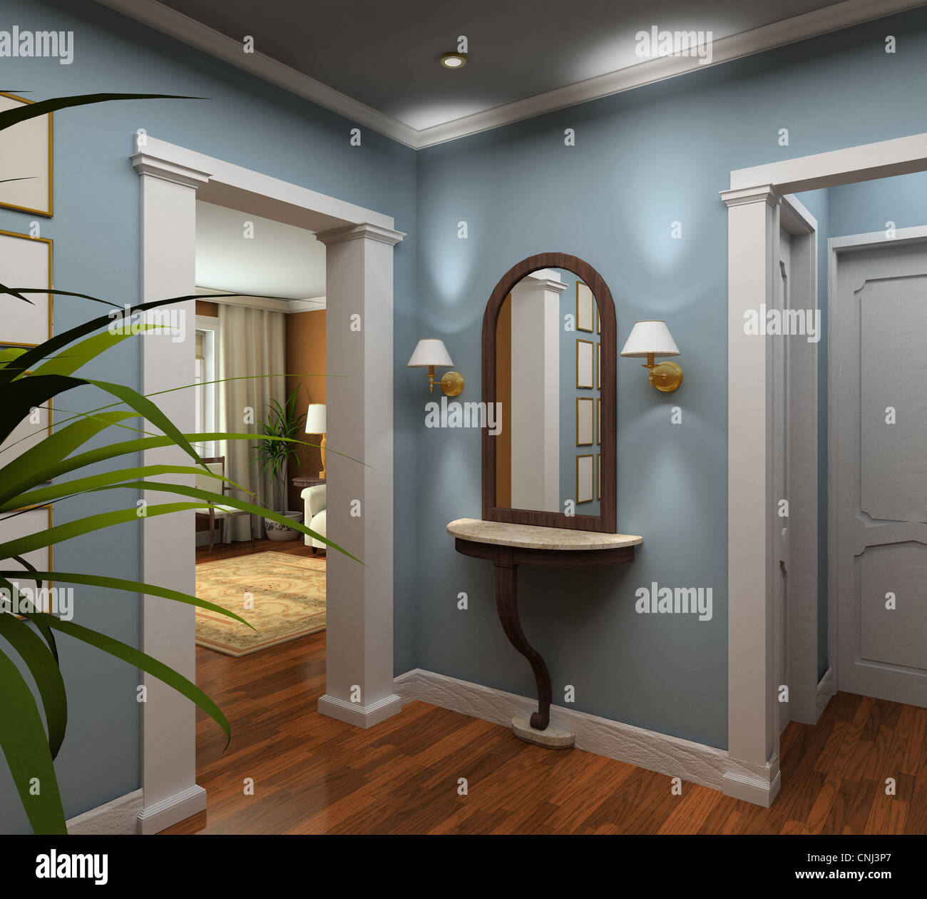 Classic design interior of vestibule. 3D render Stock Photo - Alamy