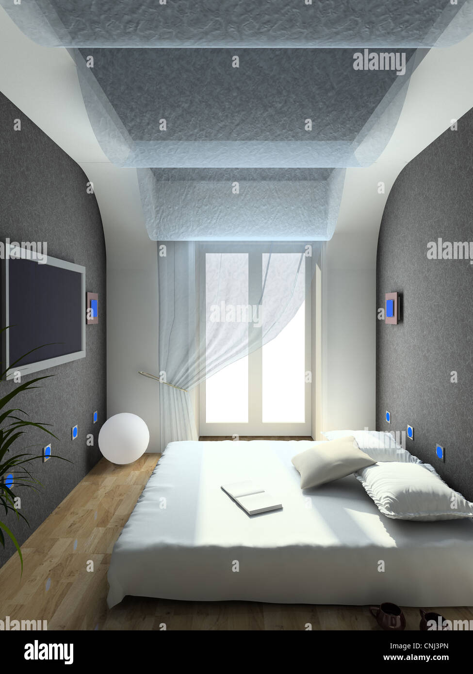 Modern design interior of bedroom. 3D render Stock Photo - Alamy