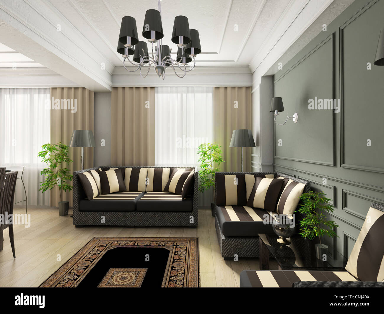 Classical design interior of living-room. 3D render Stock Photo - Alamy