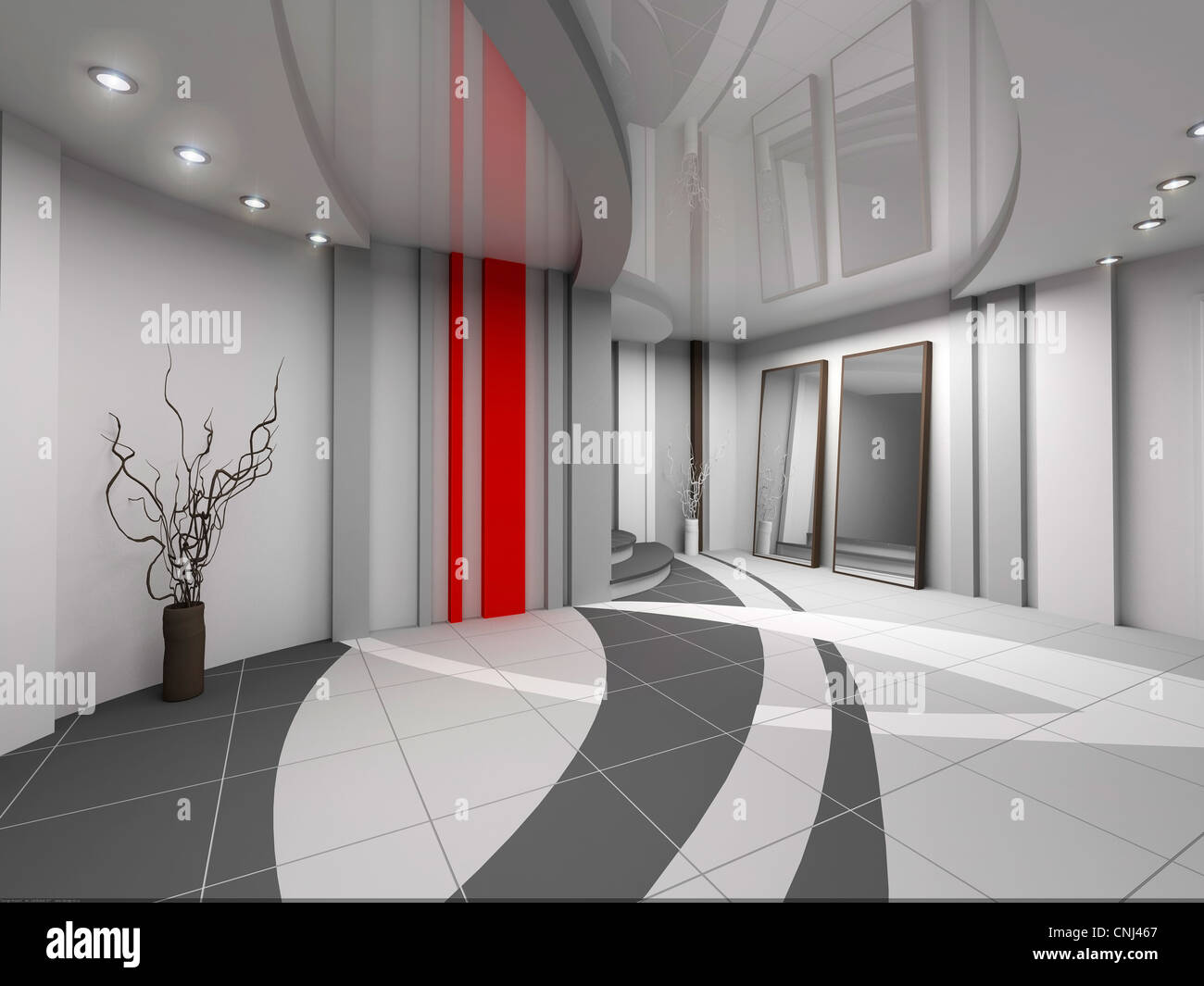 Modern design interior of hall. 3D render Stock Photo - Alamy