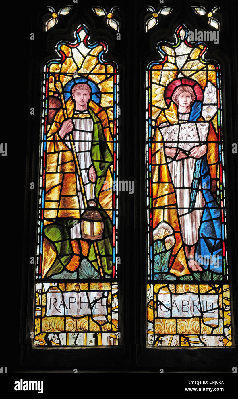 Stained glass windows depicting archangels Raphael and Gabriel in St ...