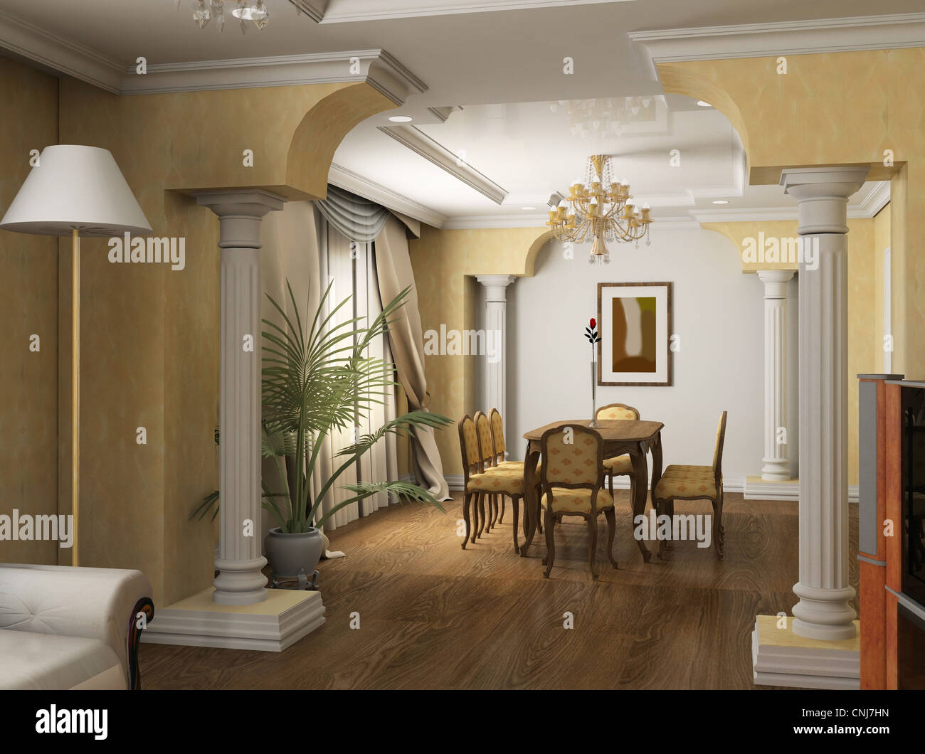 Classical design interior of dining-room. 3D render Stock Photo - Alamy