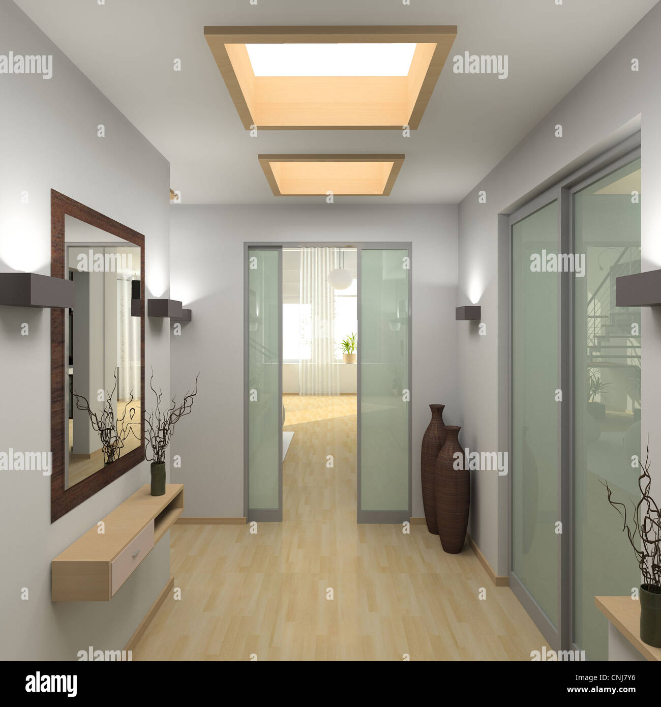 Iinterior of modern vestibule. 3D render Stock Photo - Alamy
