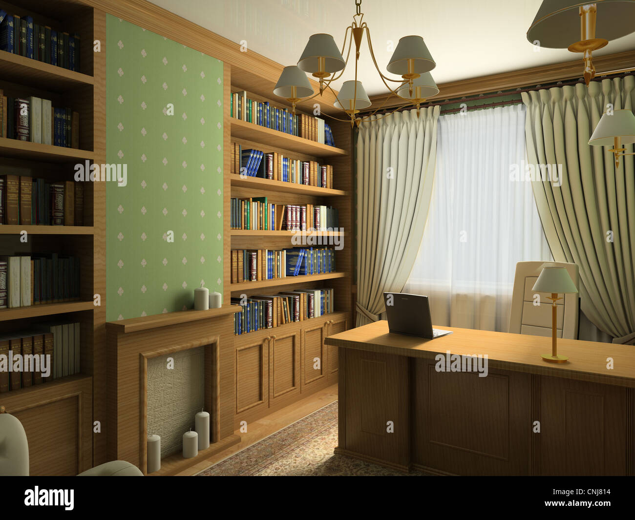 Classical design interior of cabinet. 3D render Stock Photo - Alamy