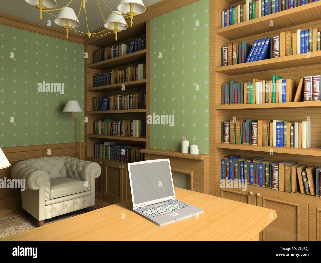 Classical design interior of cabinet. 3D render Stock Photo - Alamy