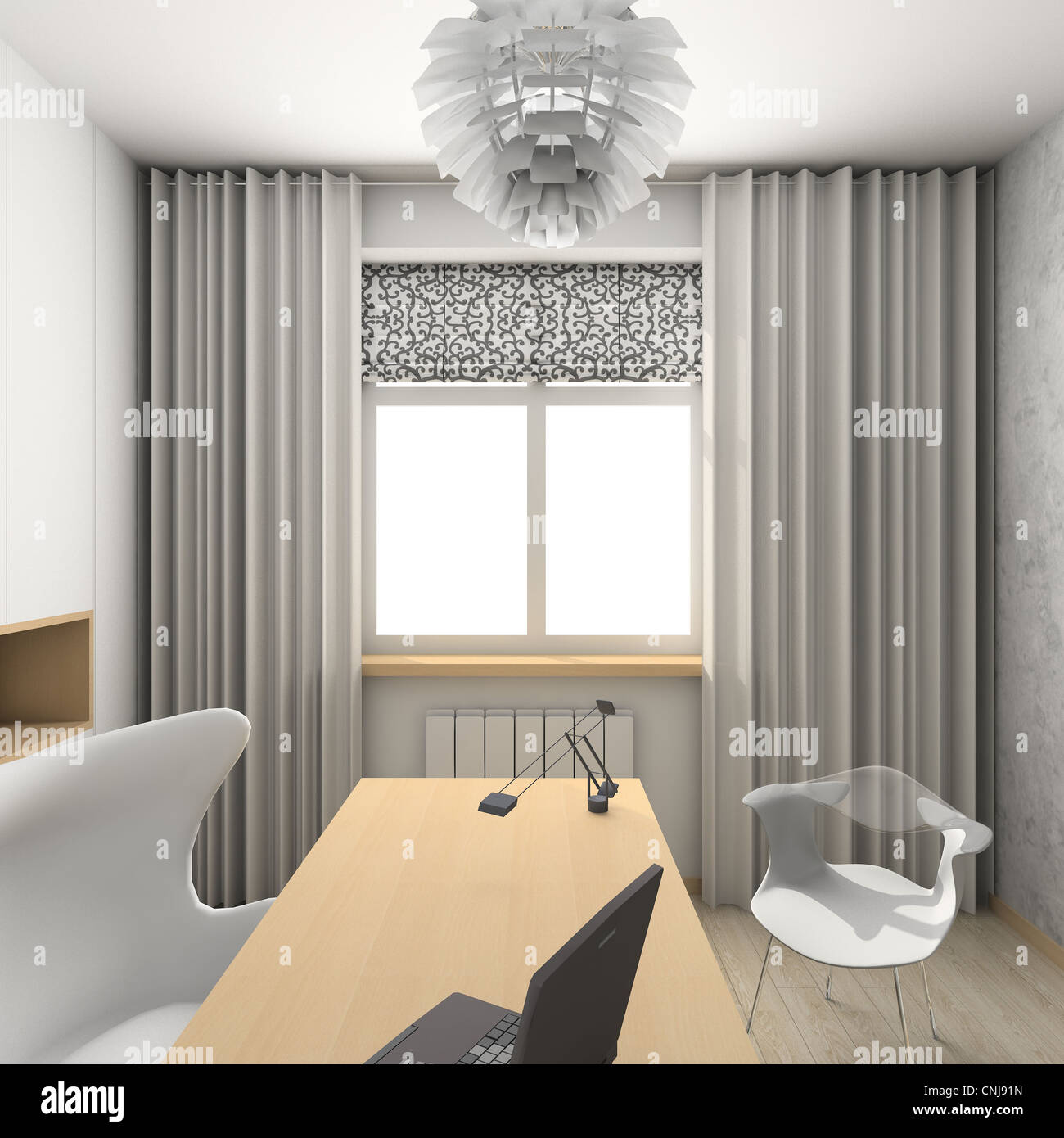 Modern design interior of cabinet. 3D render Stock Photo - Alamy