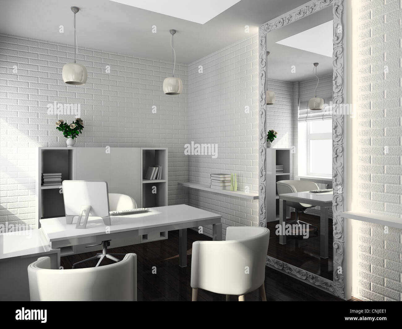Modern design interior of office. 3D render Stock Photo - Alamy