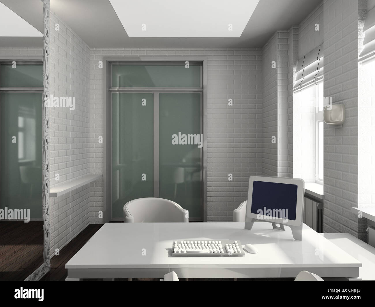 Modern design interior of office. 3D render Stock Photo - Alamy