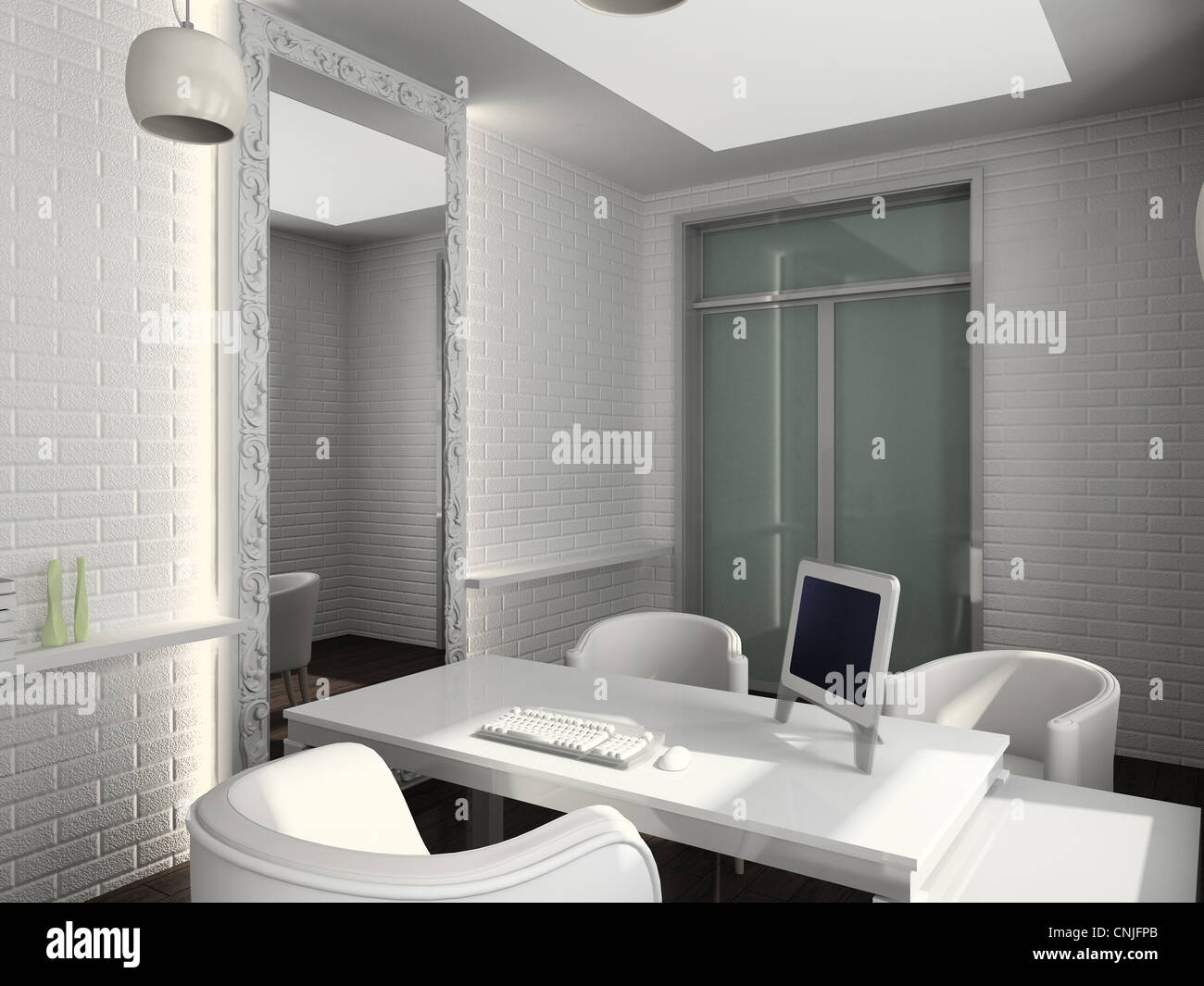 Modern design interior of office. 3D render Stock Photo - Alamy