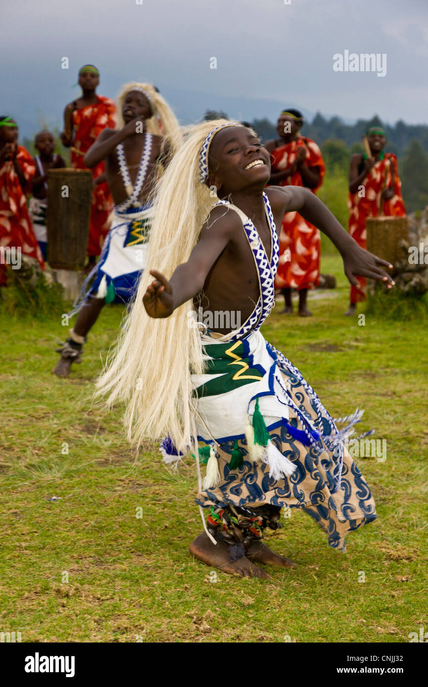 Africa. Rwanda. Young traditional Hutu dancers at the Mountain Gorilla ...