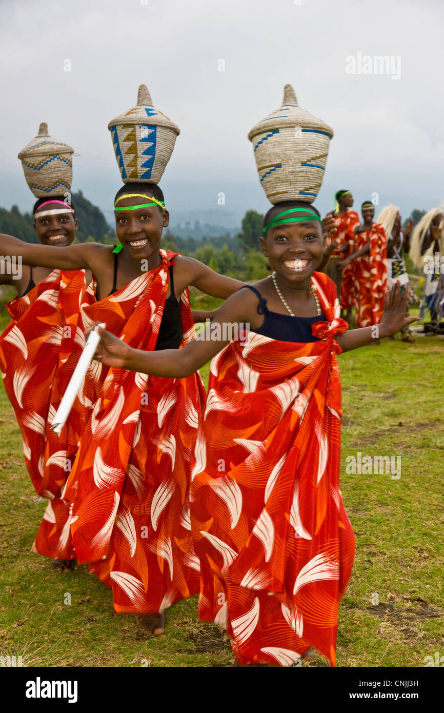 Africa. Rwanda. Young traditional Hutu dancers at the Mountain Gorilla ...