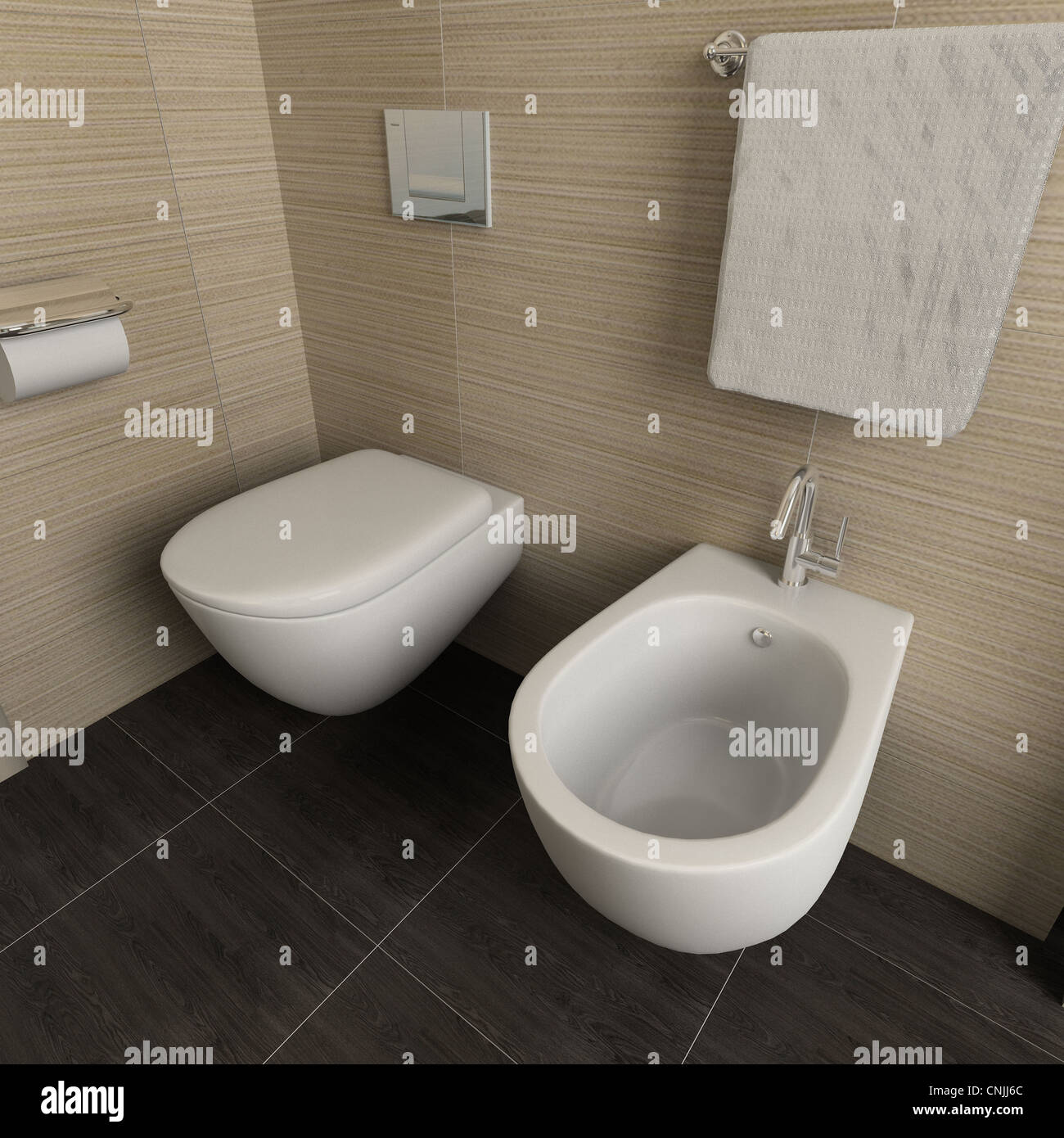 Modern design interior of bathroom. 3D render Stock Photo - Alamy
