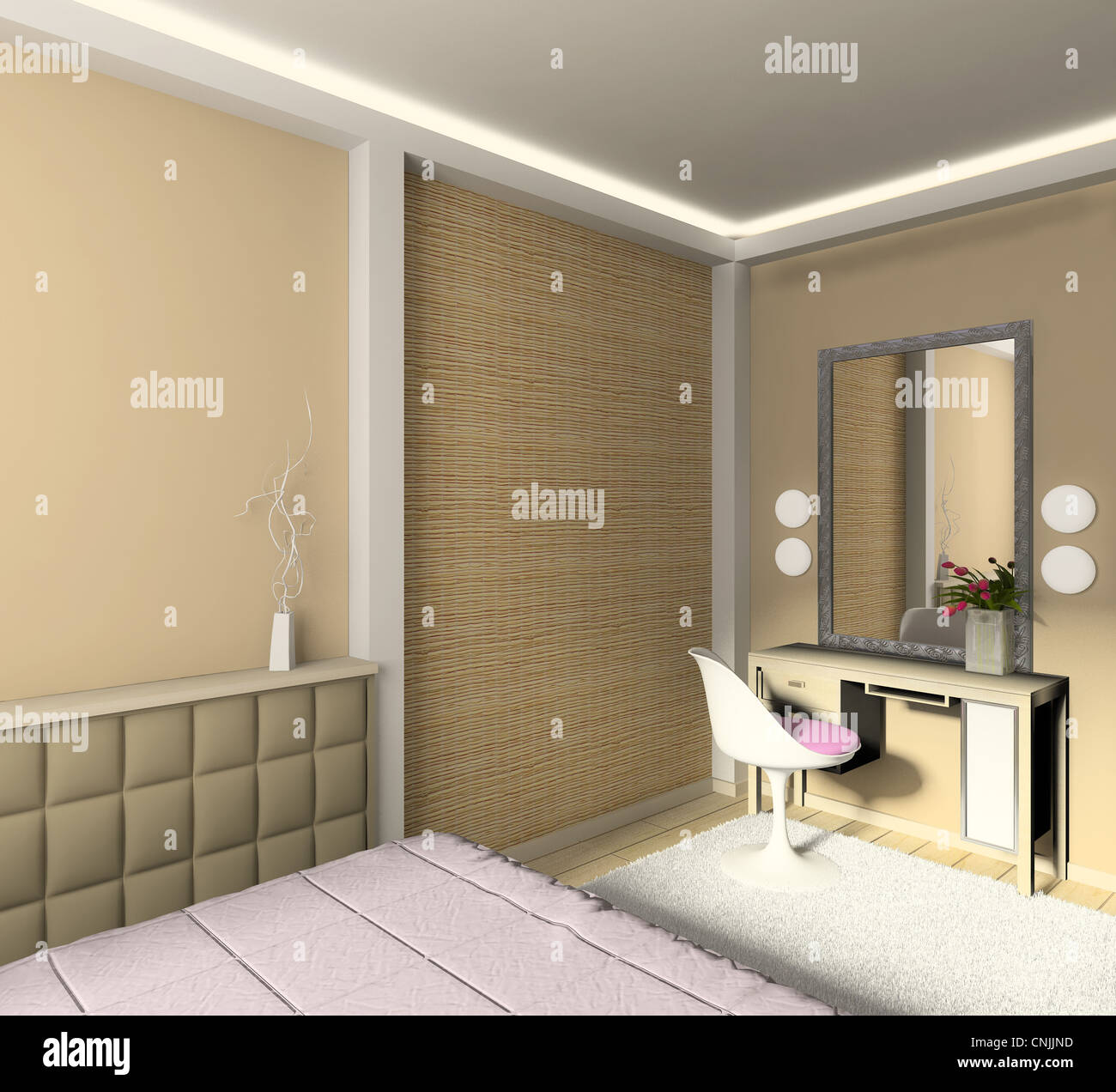 Modern design interior of bedroom. 3D render Stock Photo - Alamy