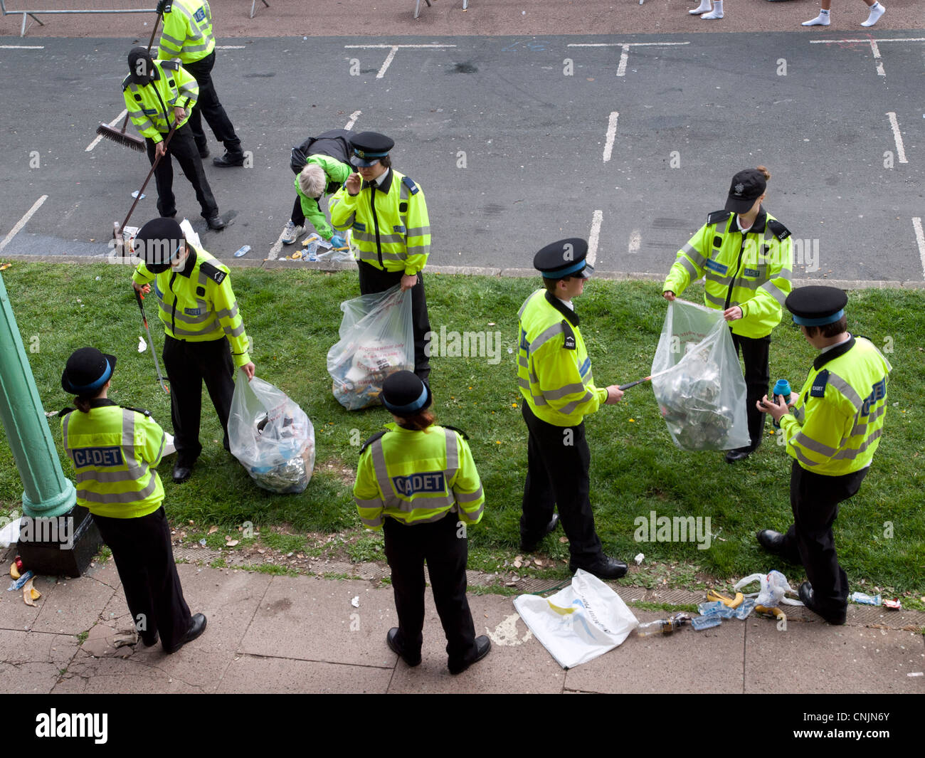 At the end of the Brighton Marathon police cadets clean up the streets ...